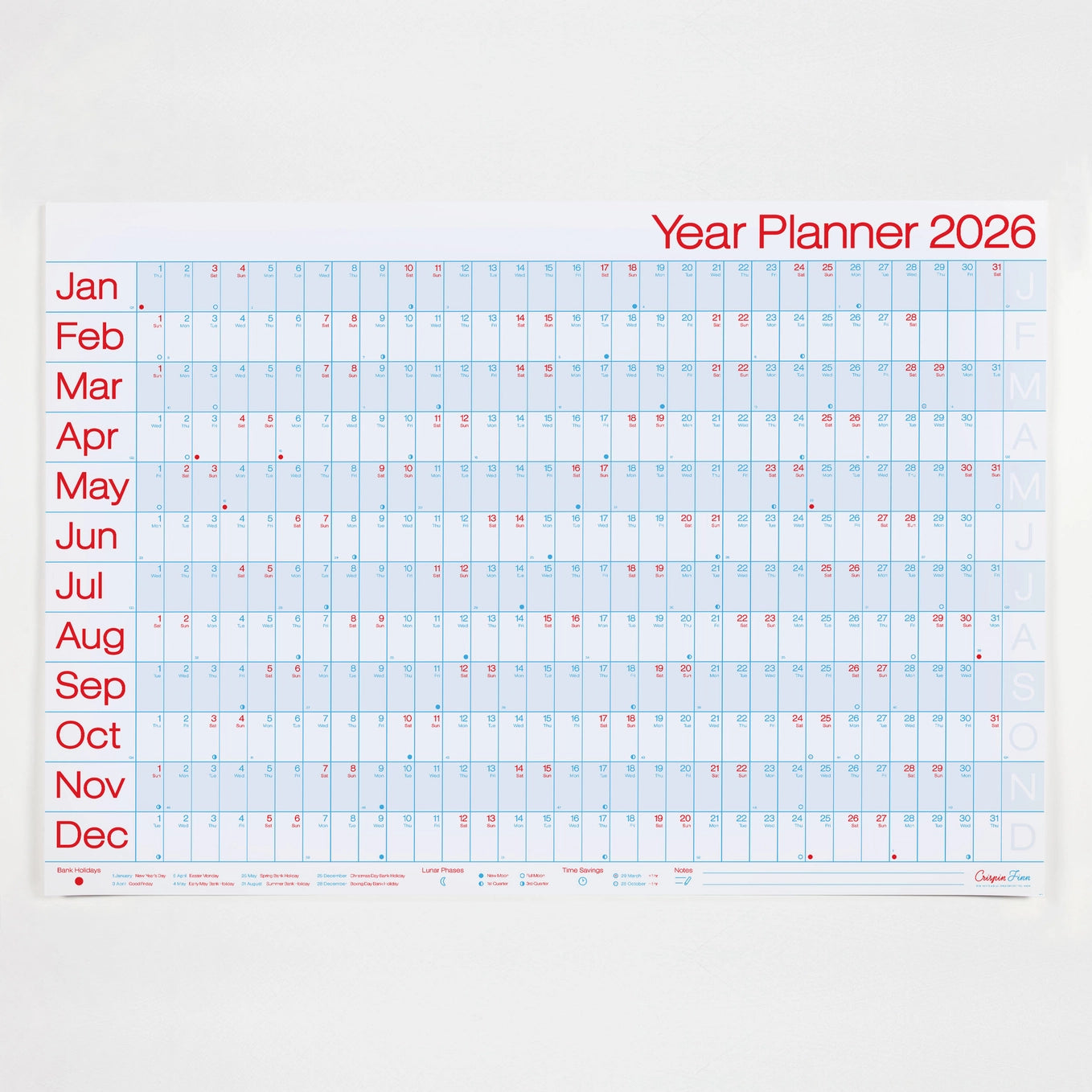 Crispin Finn 2026 Year Wall Planner - Landscape View, $27.25