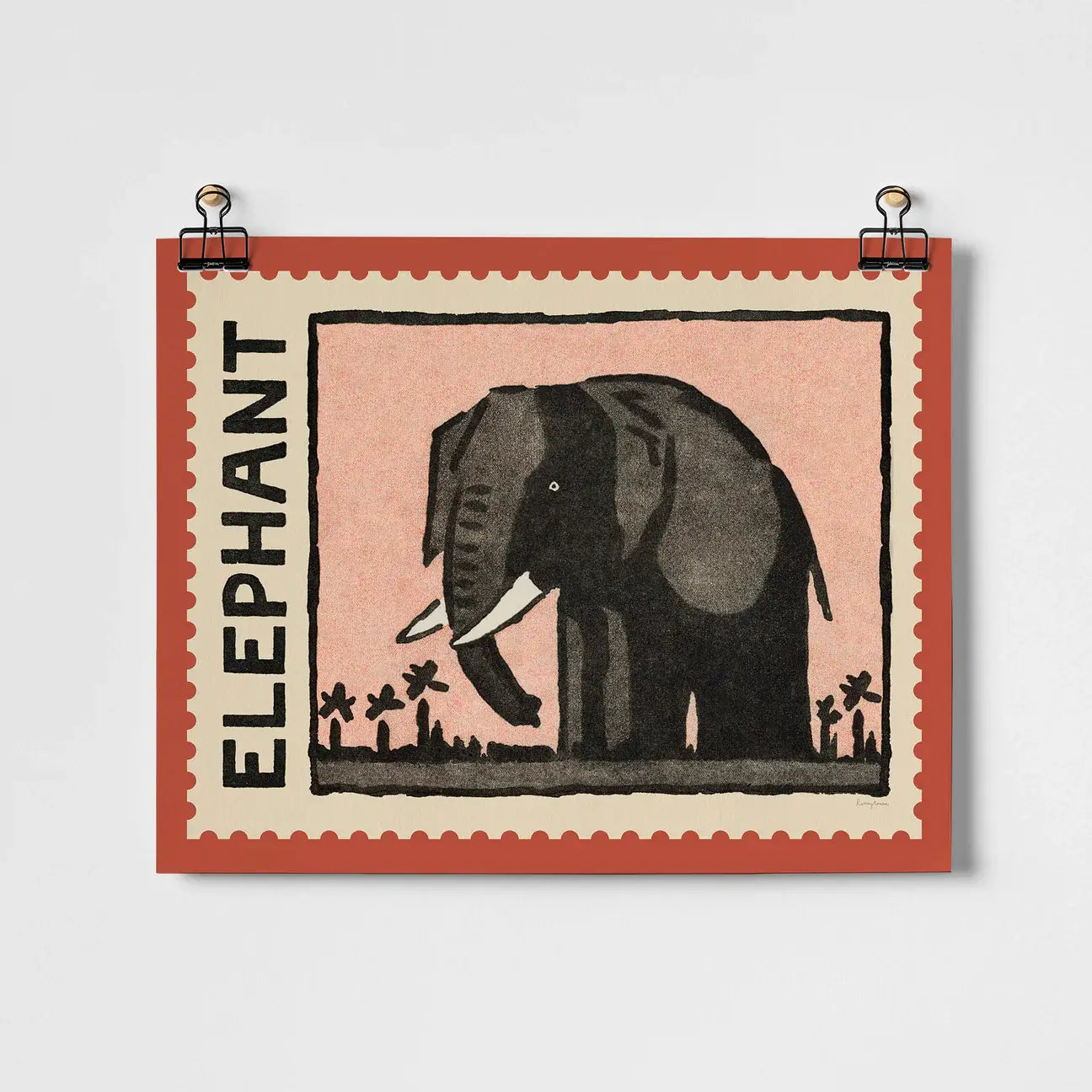 Elephant Vintage Stamp A3 Art Print, £28.00