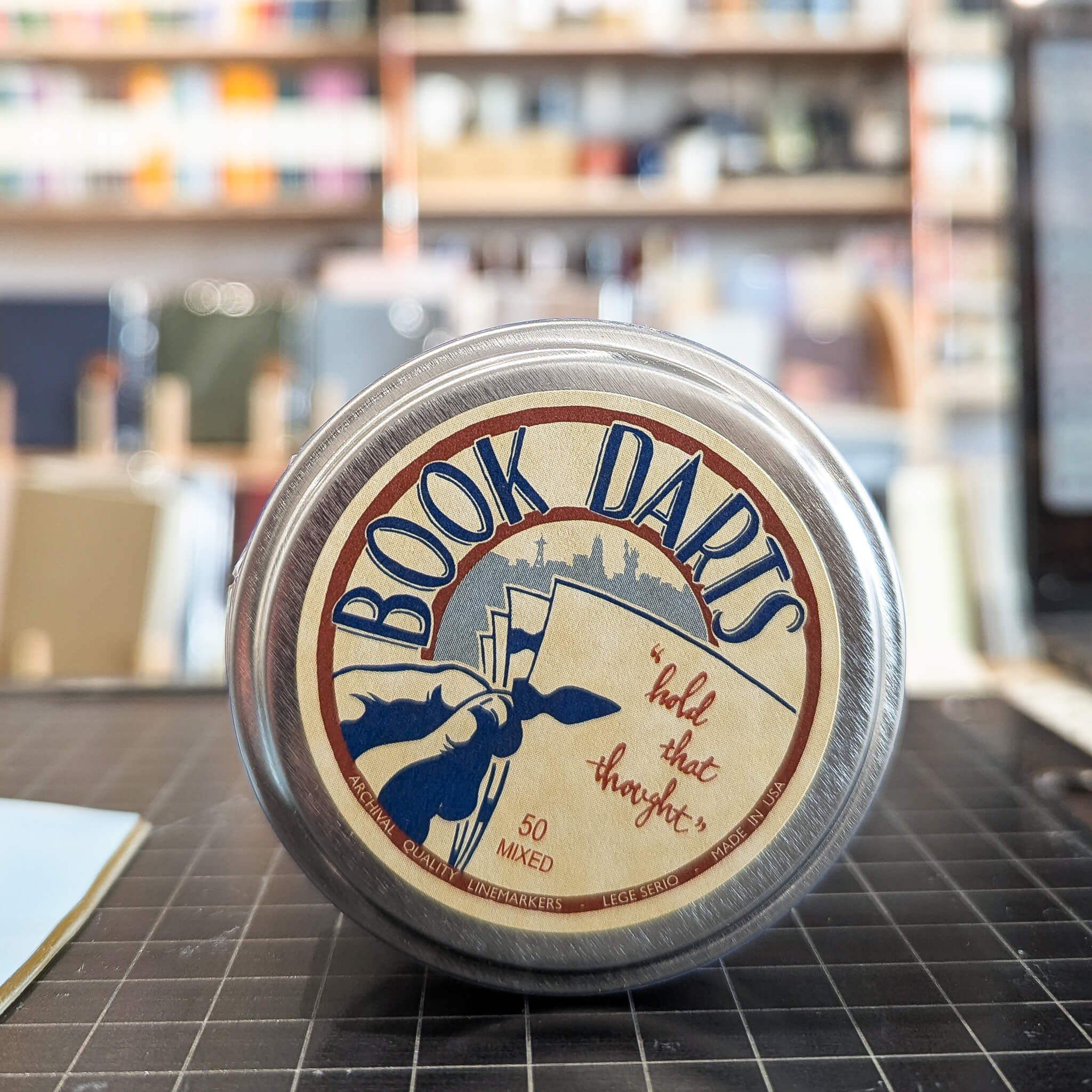 Book Darts Page Markers Mixed Tin of 50, £11.95