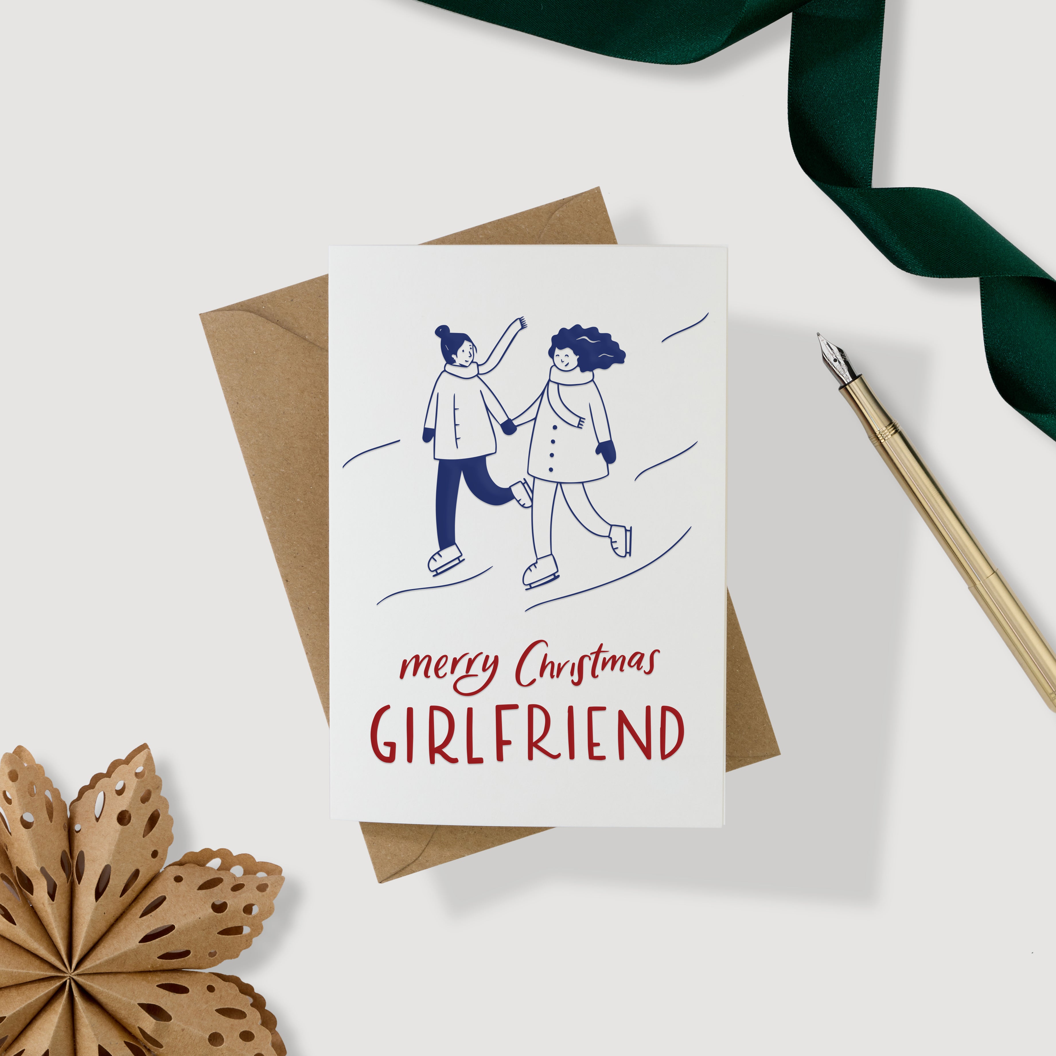 Merry Christmas Girlfriend (girl/girl) Letterpress Card, $4.22