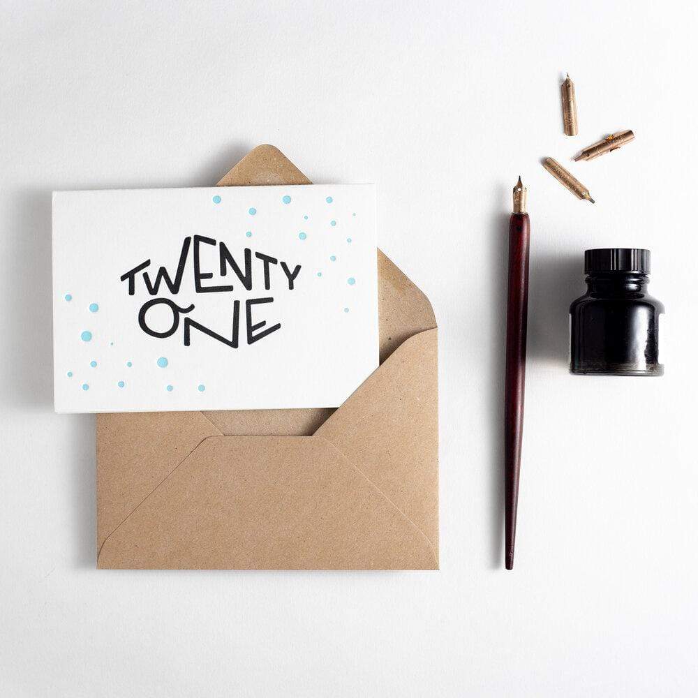 Twenty One 21st Letterpress Birthday Card, £3.75